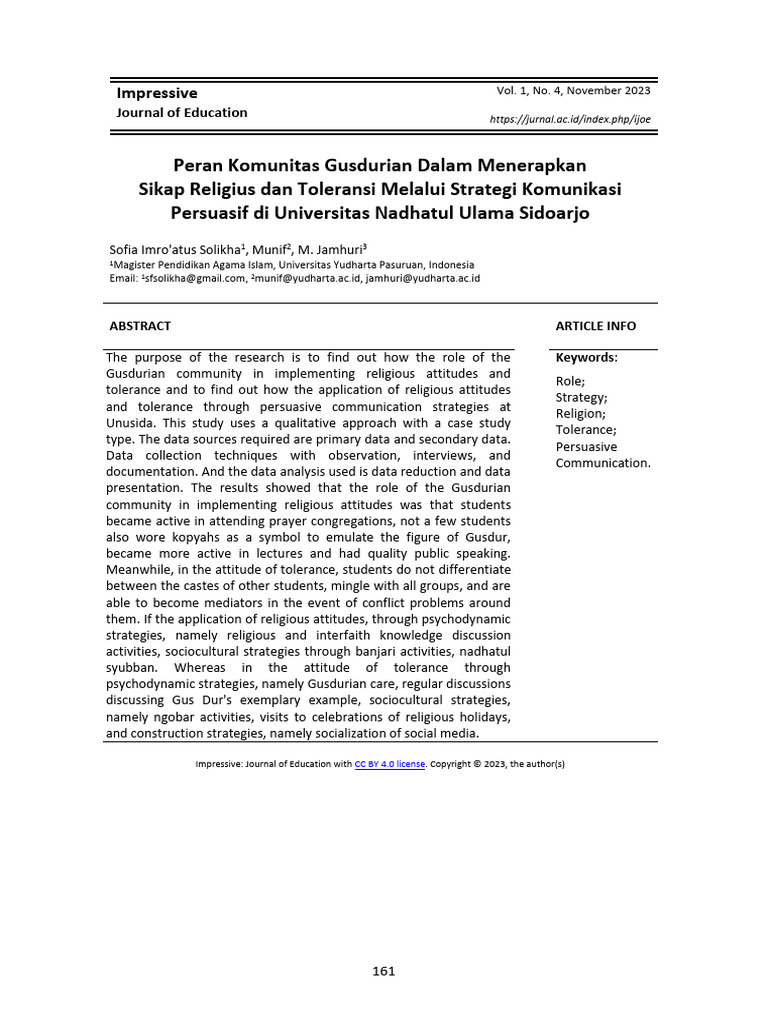 Artikel Peran Komunitas Gusdurian Dalam Menerapkan | PDF