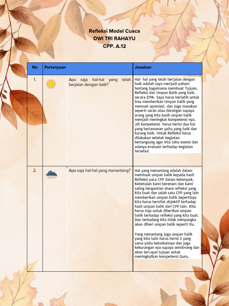 Refleksi Model Cuaca-DWI TRI RAHAYU | PDF | Karier & Perkembangan