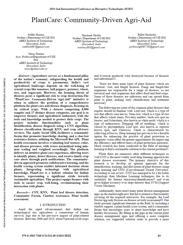 PlantCare Community-Driven Agri-Aid | PDF | Statistical Classification