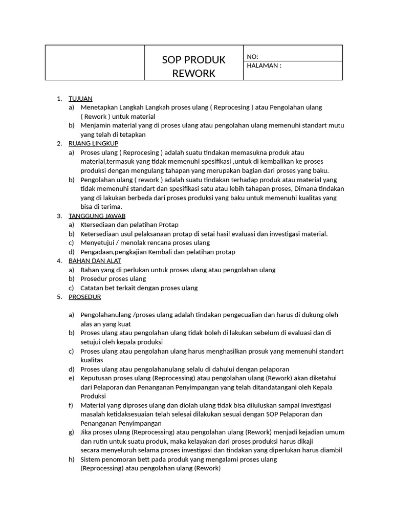 Prosedur SOP Rework dan Reprocessing Material | PDF | Komputer
