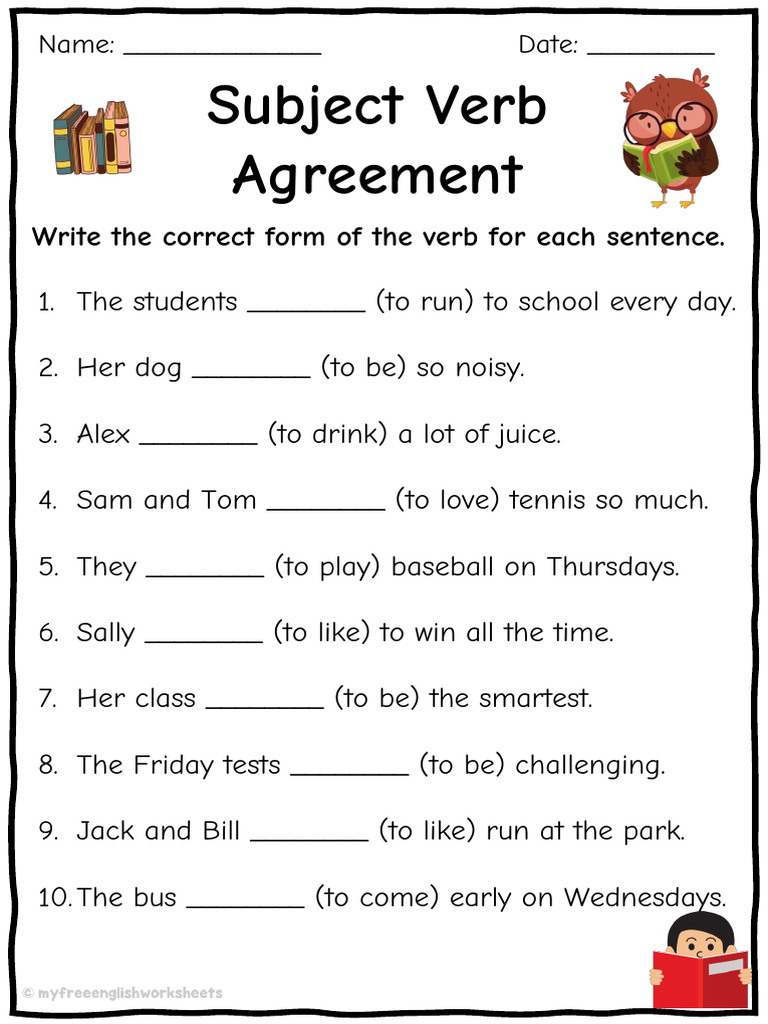 Subject Verb Agreement Worksheet 1 | PDF