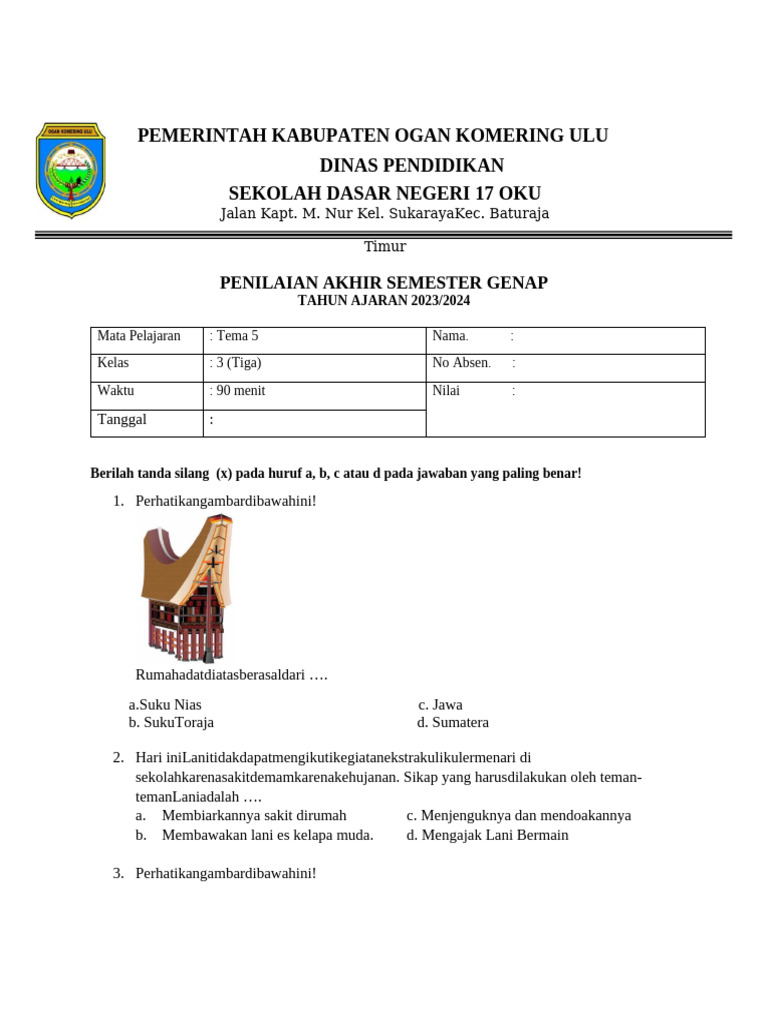 SOAL PAS KELAS 3 TEMA 5 Salinan Salinan | PDF