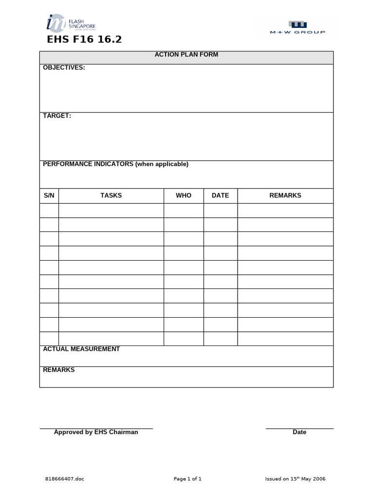 EHS Action Plan Form | PDF | Technology & Engineering
