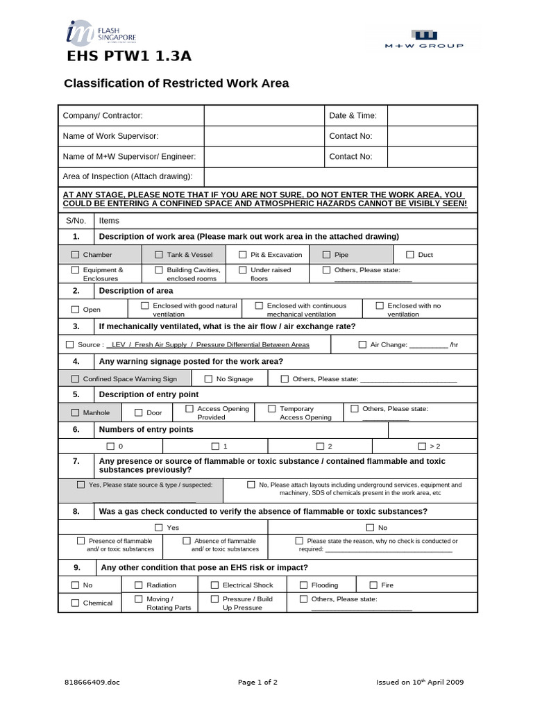 Classification of Restricted Work Area | PDF | Ventilation (Architecture) | Safety