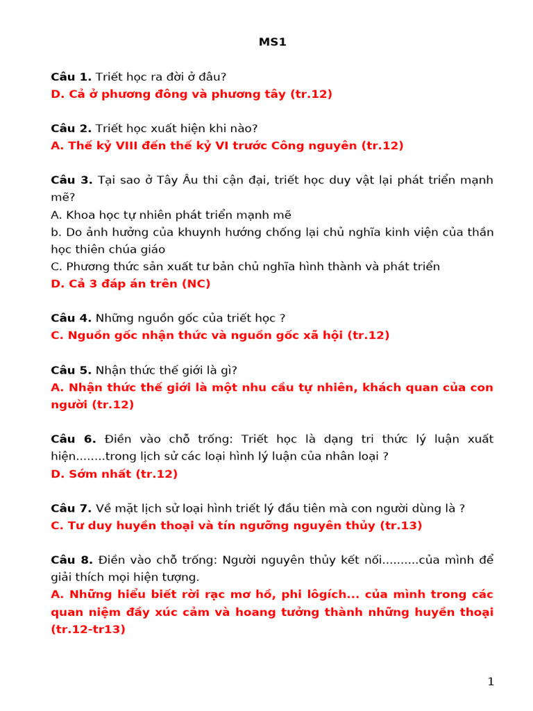 MS1 Câu 1 | PDF