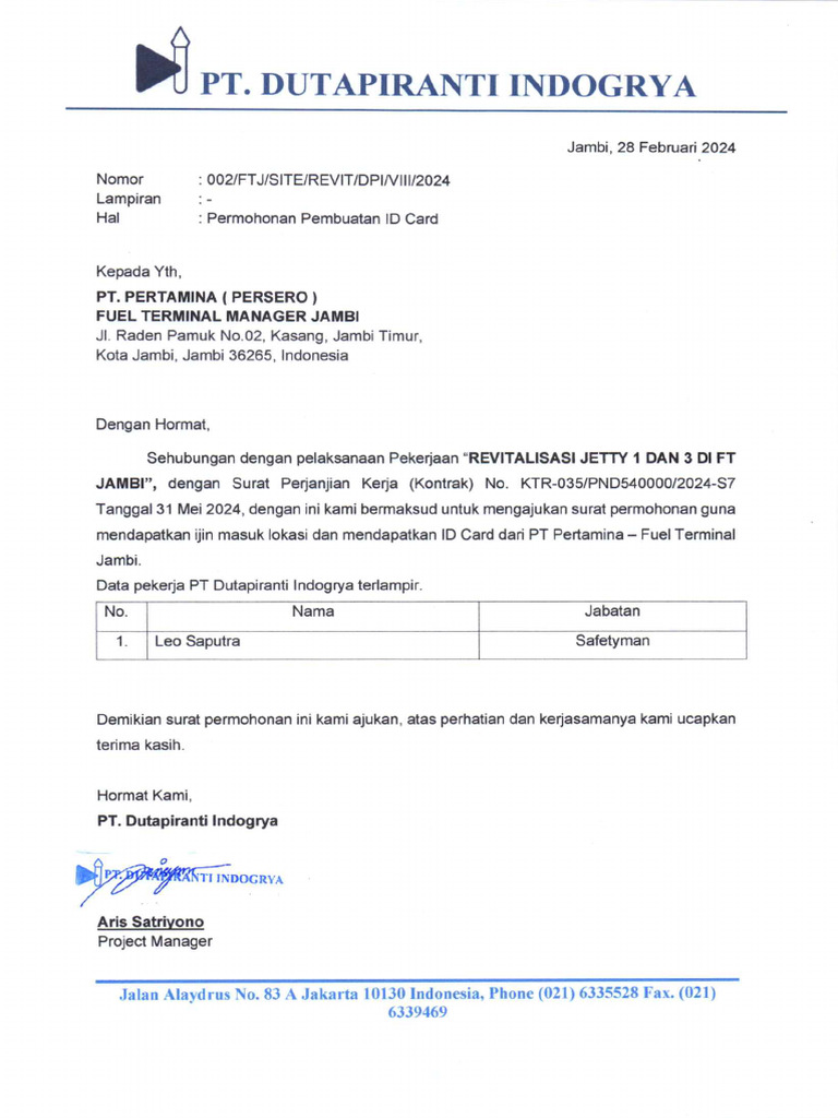 002 - Surat Pembuatan ID Card | PDF
