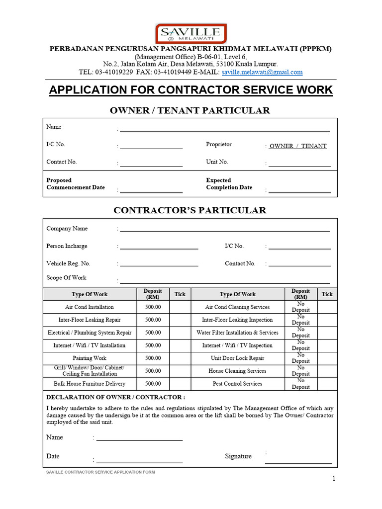 SV - Contractor & Service Form | PDF | Cheque | Money