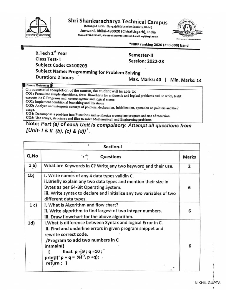 PPS 2022 CT 1 | PDF | Pointer (Computer Programming) | Algorithms