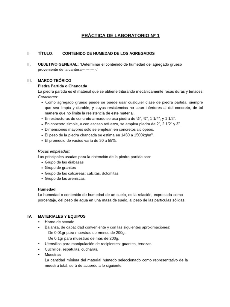LAB. #1 Contenido de Humedad 2021 (Materiales y Equipos) | PDF | Hormigón | Materiales