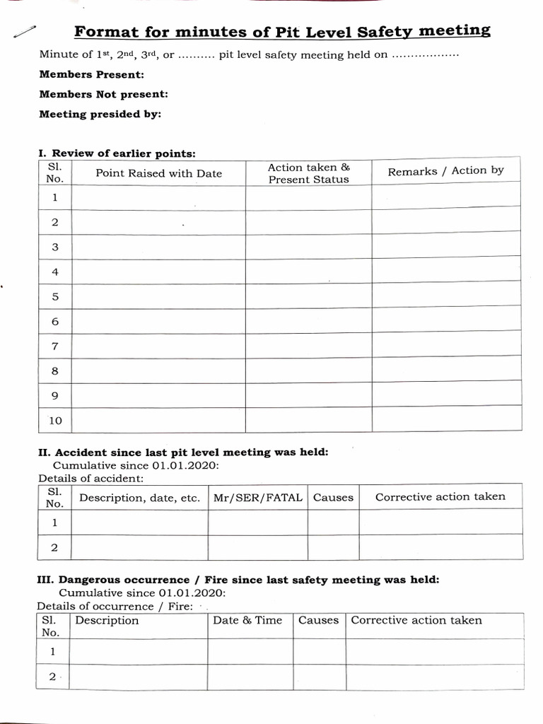 Pit Level Safety Meeting Minutes Format | PDF | Safety