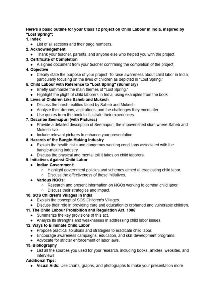 Class 12 Project - Child Labour in India (Lost Spri... - 1 | PDF ...