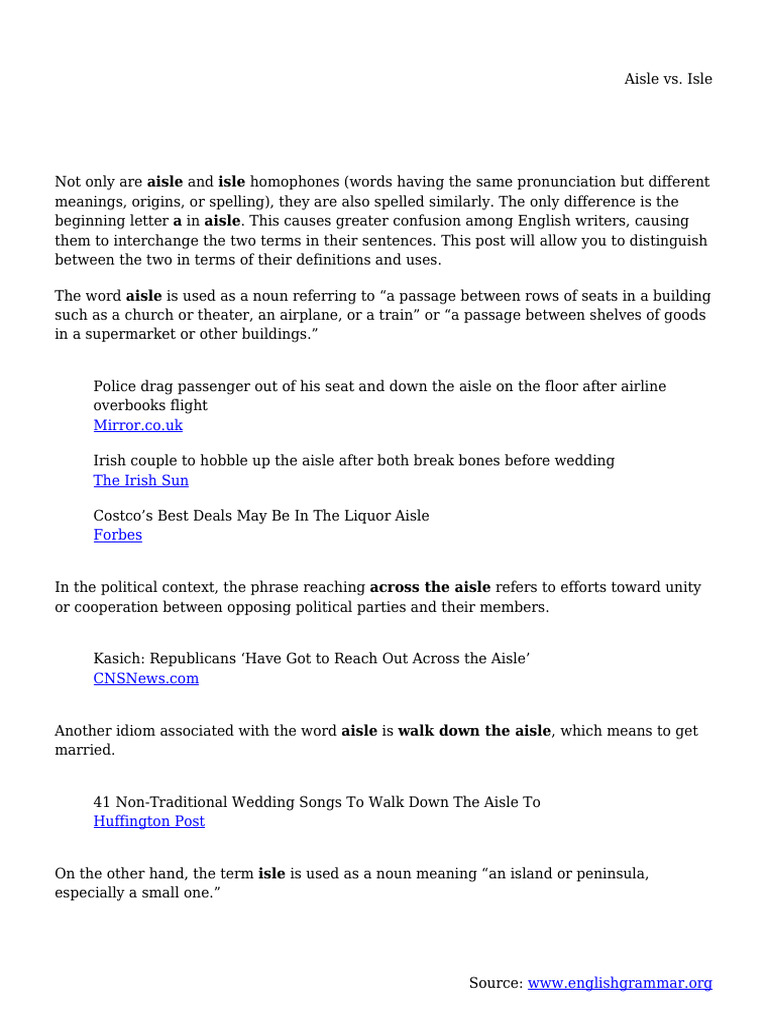 Aisle vs. Isle | PDF | Travel