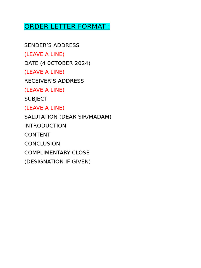 Order Letter Format Guide | PDF