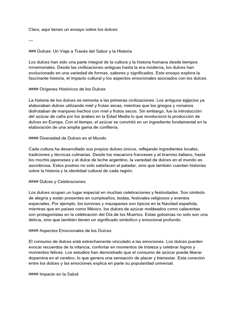 Claro, Aquí Tienes Un Ensayo Sobre Los Dulces | PDF | Las emociones ... Claro, Aquí Tienes Un Ensayo Sobre Los Dulces | PDF | Las emociones ...