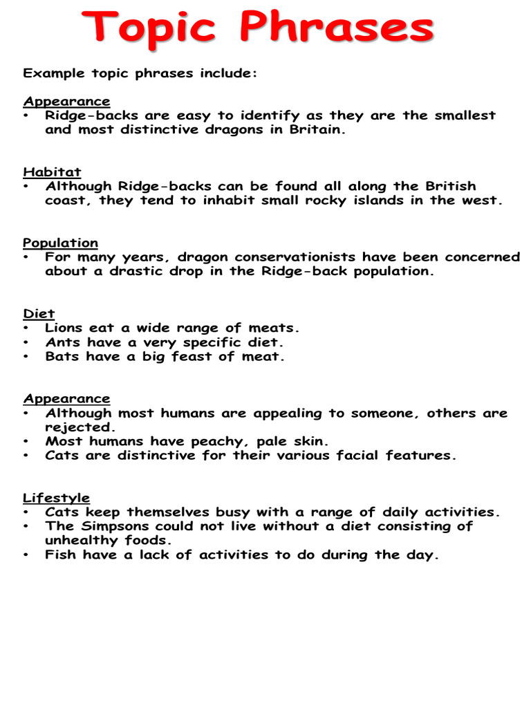 Examples of Topic Phrases | PDF | Travel