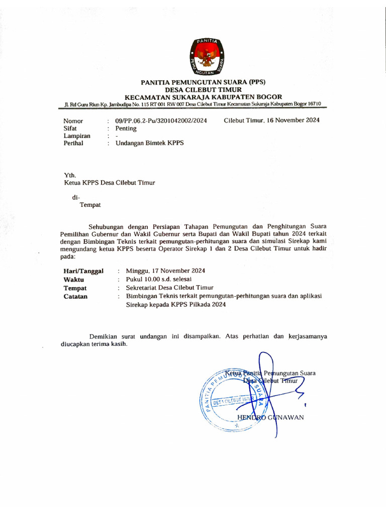 Undangan Bimtek - KPPS | PDF