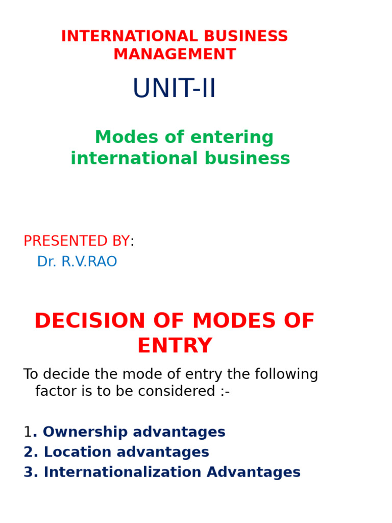 Modes of Entry in International Business | PDF | Franchising | License