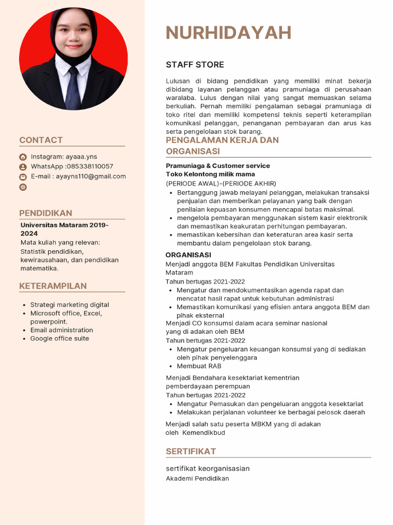Brown and Pale Peach Professional CV Resume | PDF