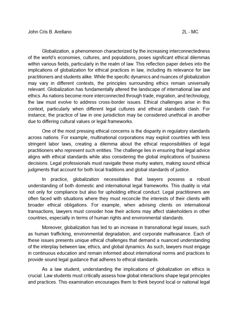 Globalization - An Issue For Ethics (Reflection Paper) | PDF ...