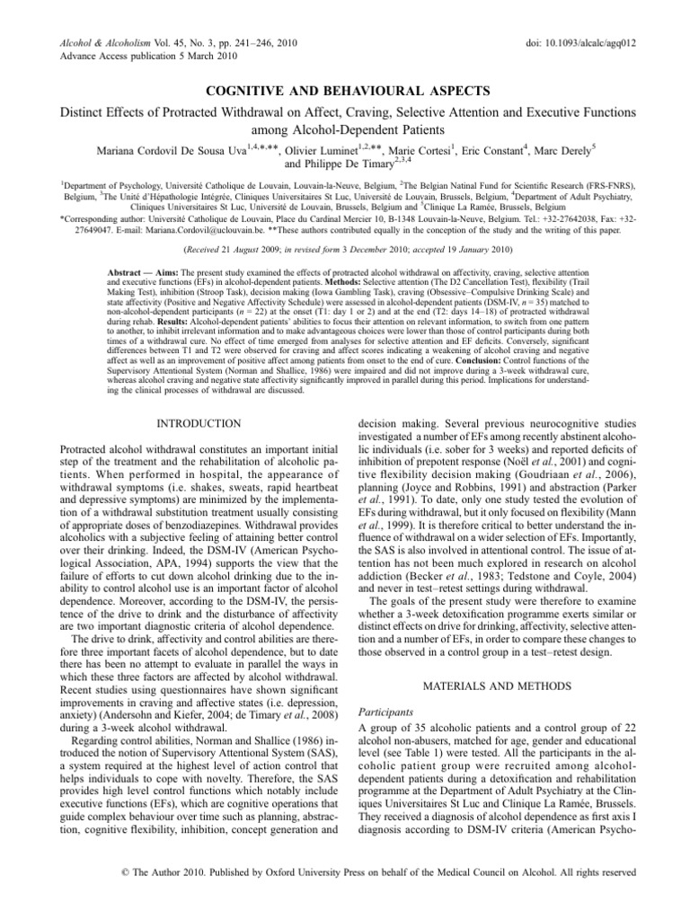 Distinct Effects of Protracted Withdrawal On Affect, Craving, Selective ...