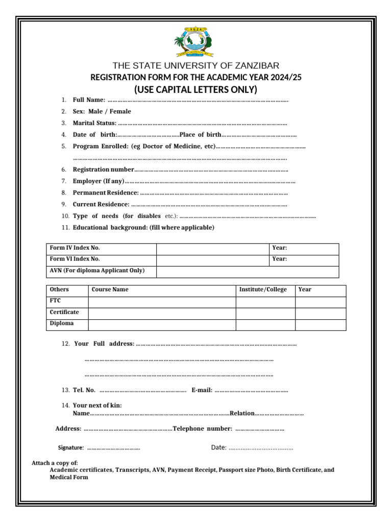 Registration Form 2024 2025 | PDF