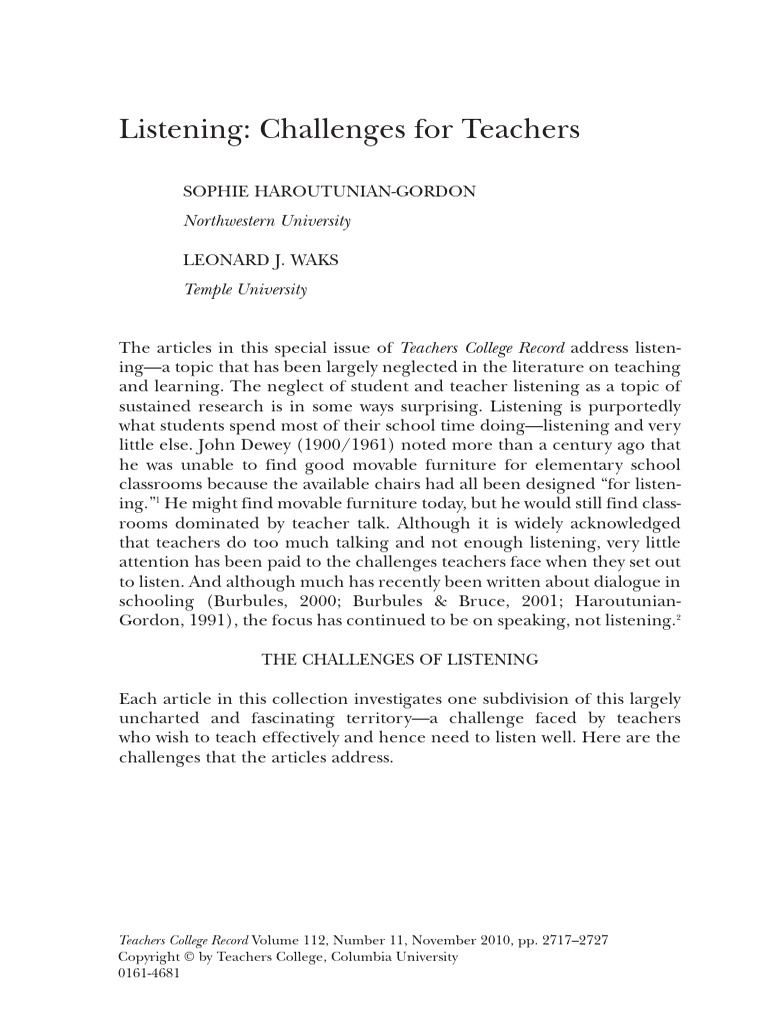 Listening Challenges For Teachers | PDF | Teachers | Compassion