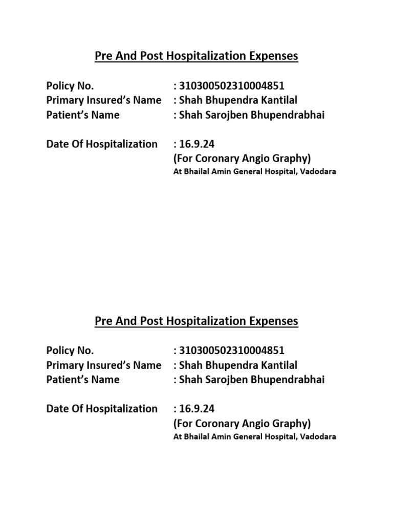 Pre and Post Hospitalization Expenses | PDF | Science & Mathematics