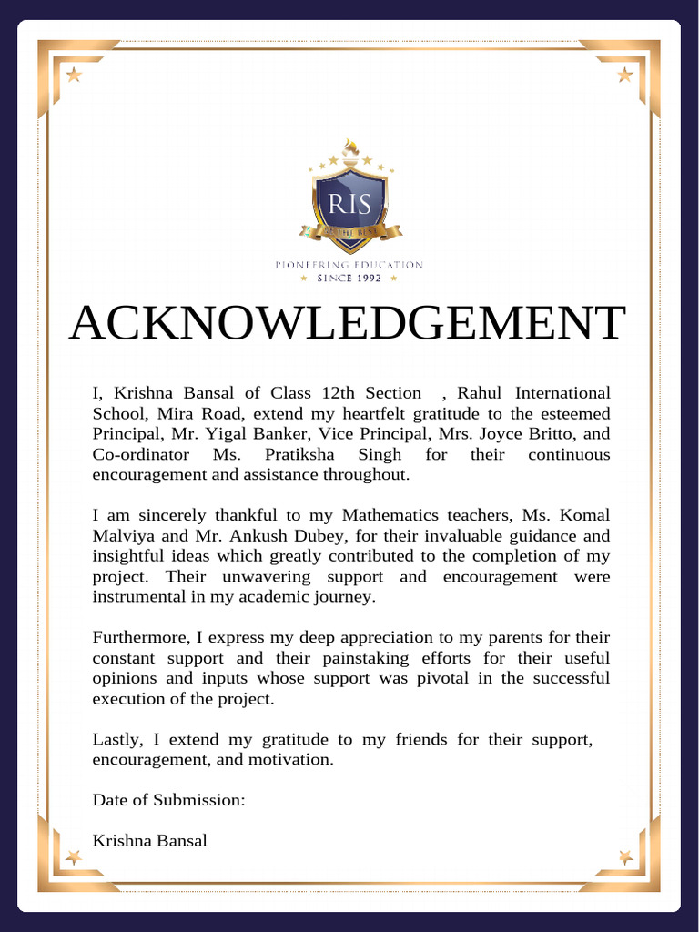 Maths Certificate and Acknowledgement | PDF