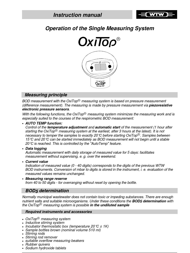 Bod Oxitop WTW | Download Free PDF | Chemistry | Physical Sciences