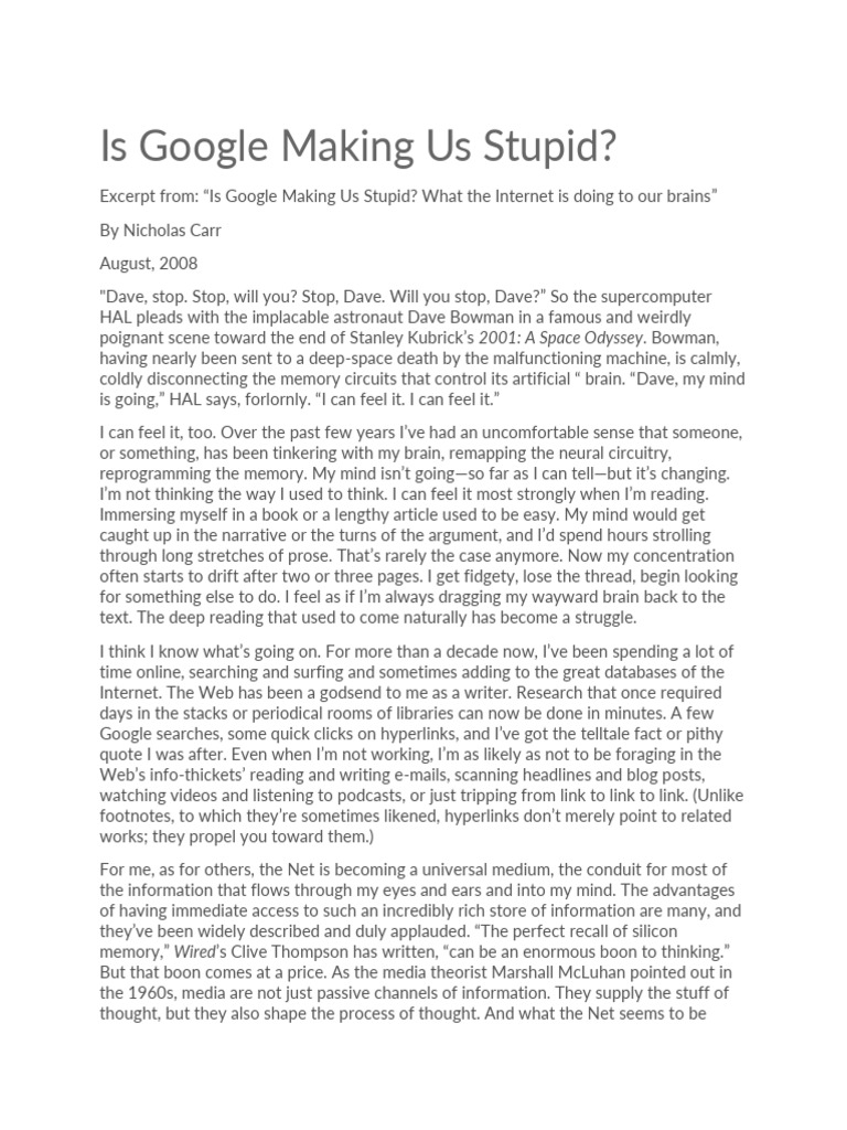 Is Google Making Us Stupid | PDF