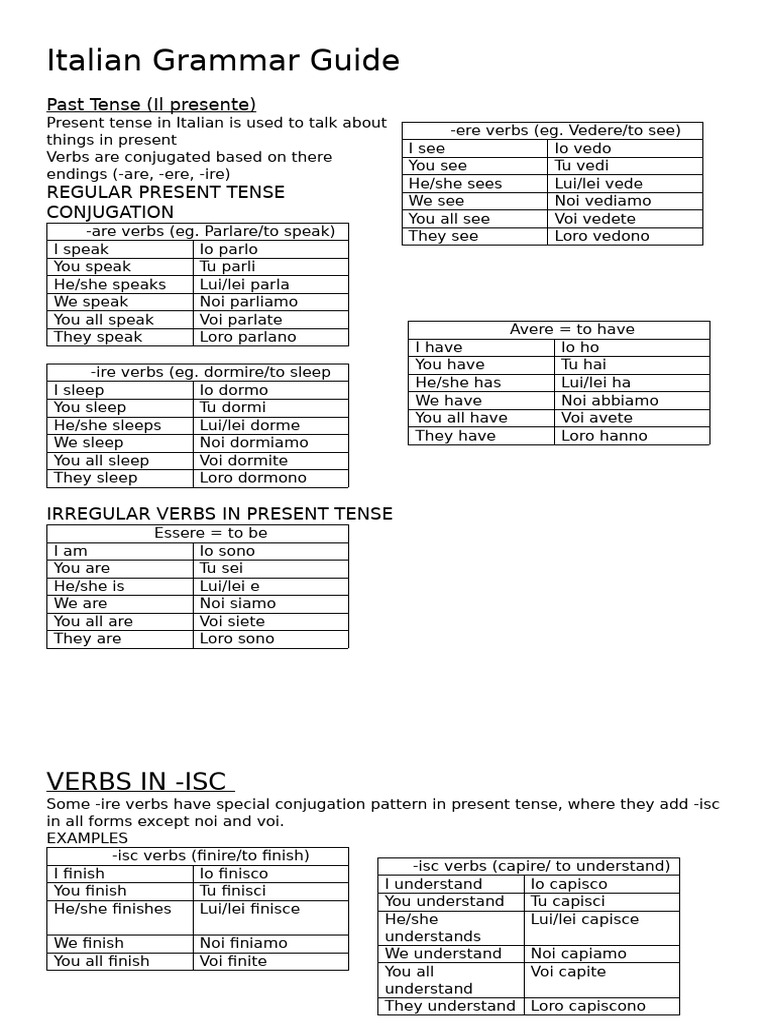 Italian Present Tense Grammar Guide | PDF | Language Families ...