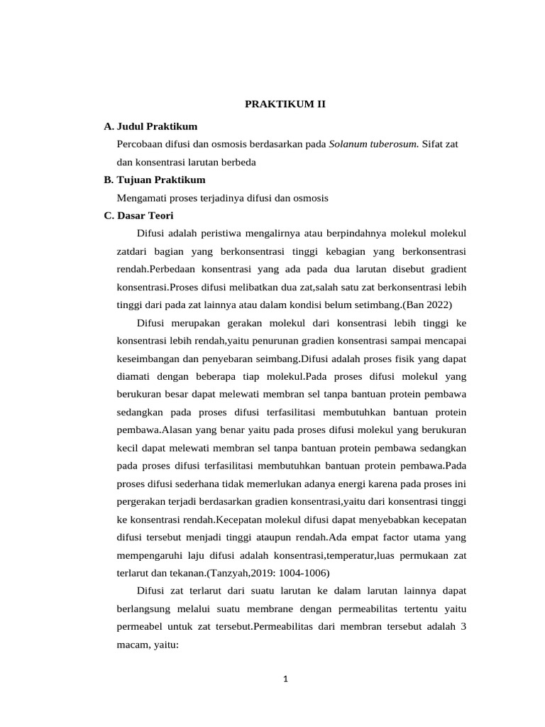 Laporan Praktikum 2 Difusi Dan Osmosis Klmpok 4 | PDF | Sains & Matematika