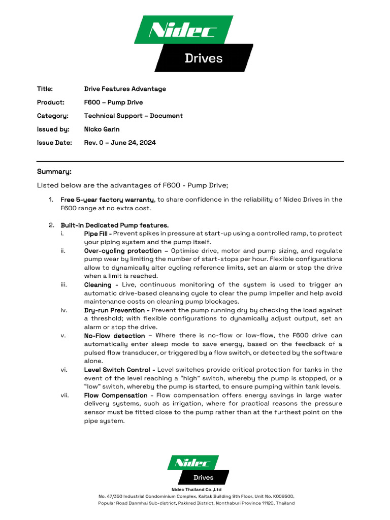 Nidec Drives - F600 Advantage Features - Updated 06272024 | PDF | Pump ...