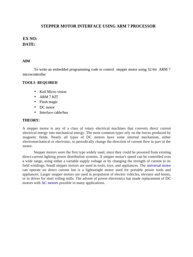 Stepper Motor Interface Using Arm 7 Processor | PDF | Electric Motor | Direct Current