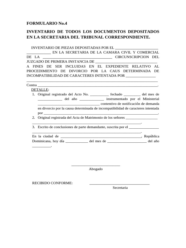 Inventario de Todos Los Documentos Demanda de Divorcio 04 | PDF