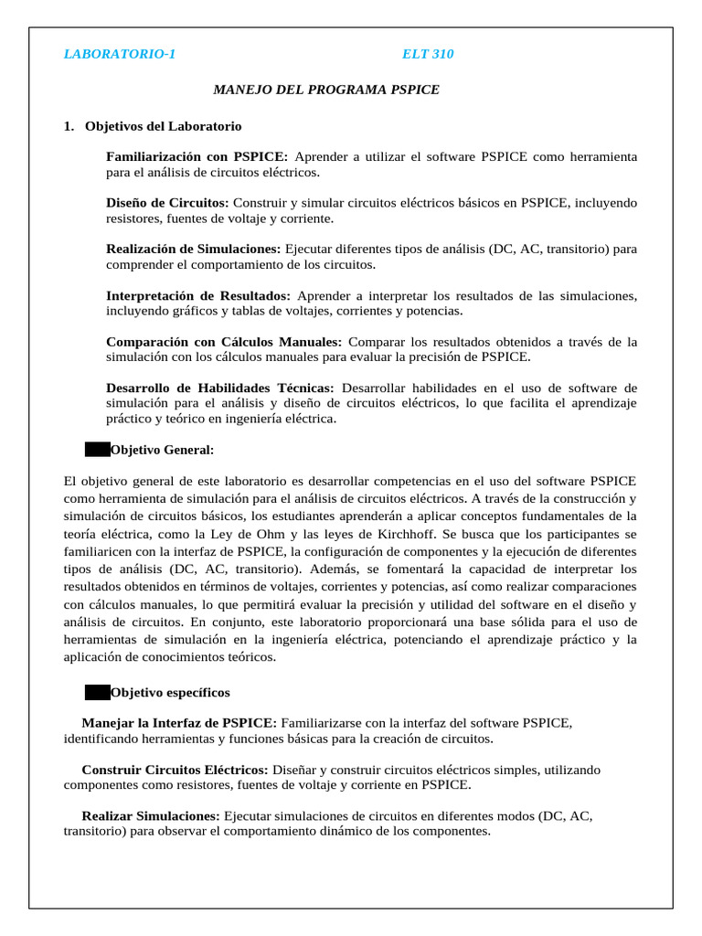 Lab 1 Manejo de Pspice | PDF | Red eléctrica | Simulación
