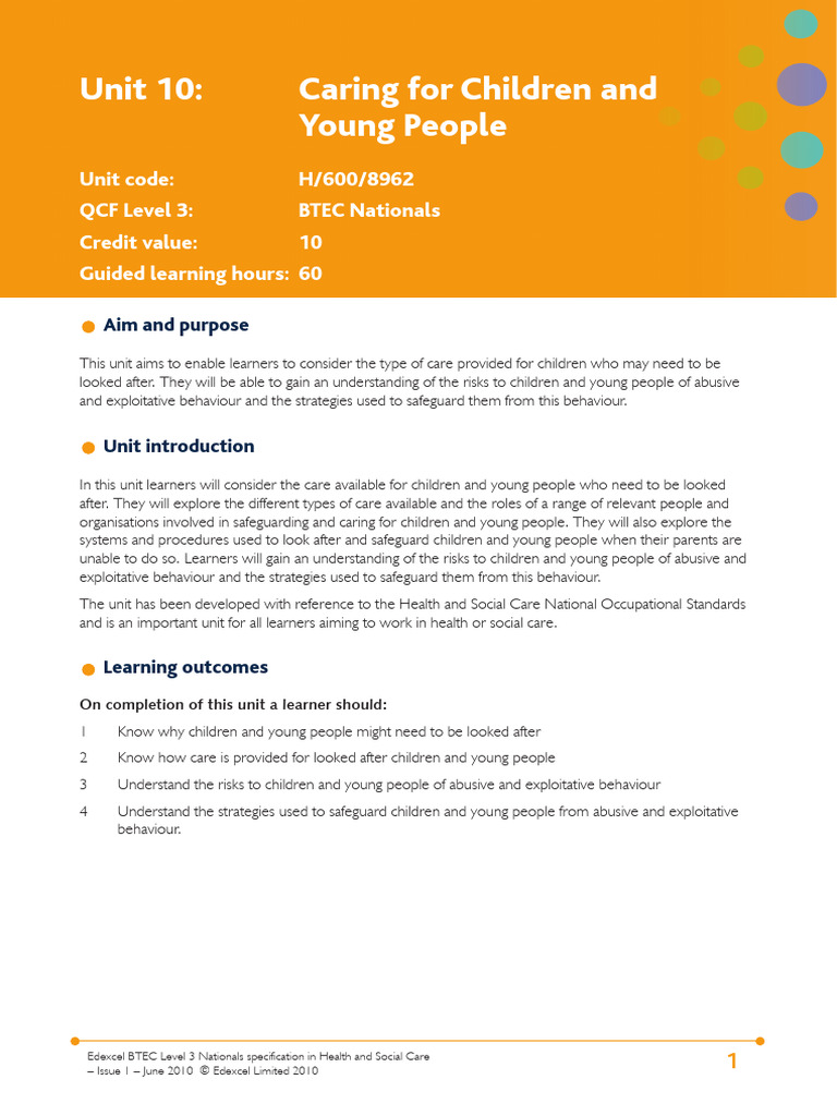 Unit 10 Caring For Children and Young People PDF | PDF | Child Abuse ...