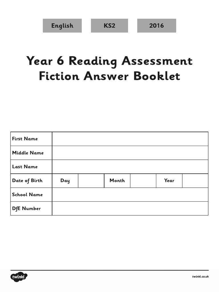 Reading Assessment Answer Booklet Fiction | PDF