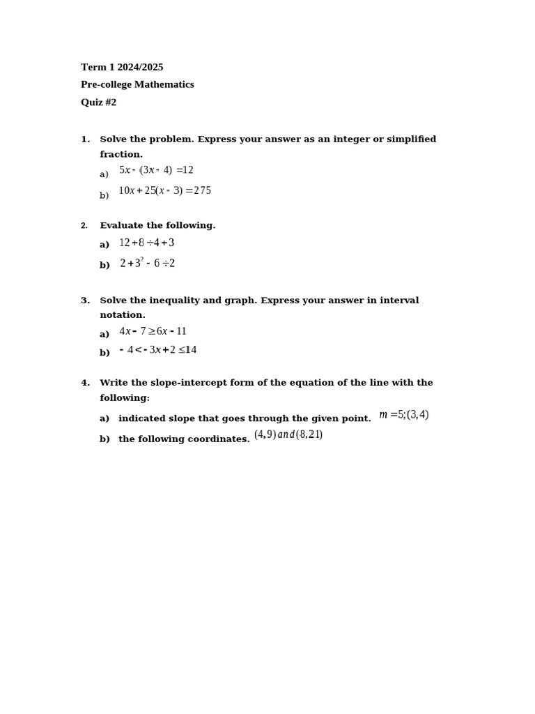Precol Quiz 2-4 | PDF