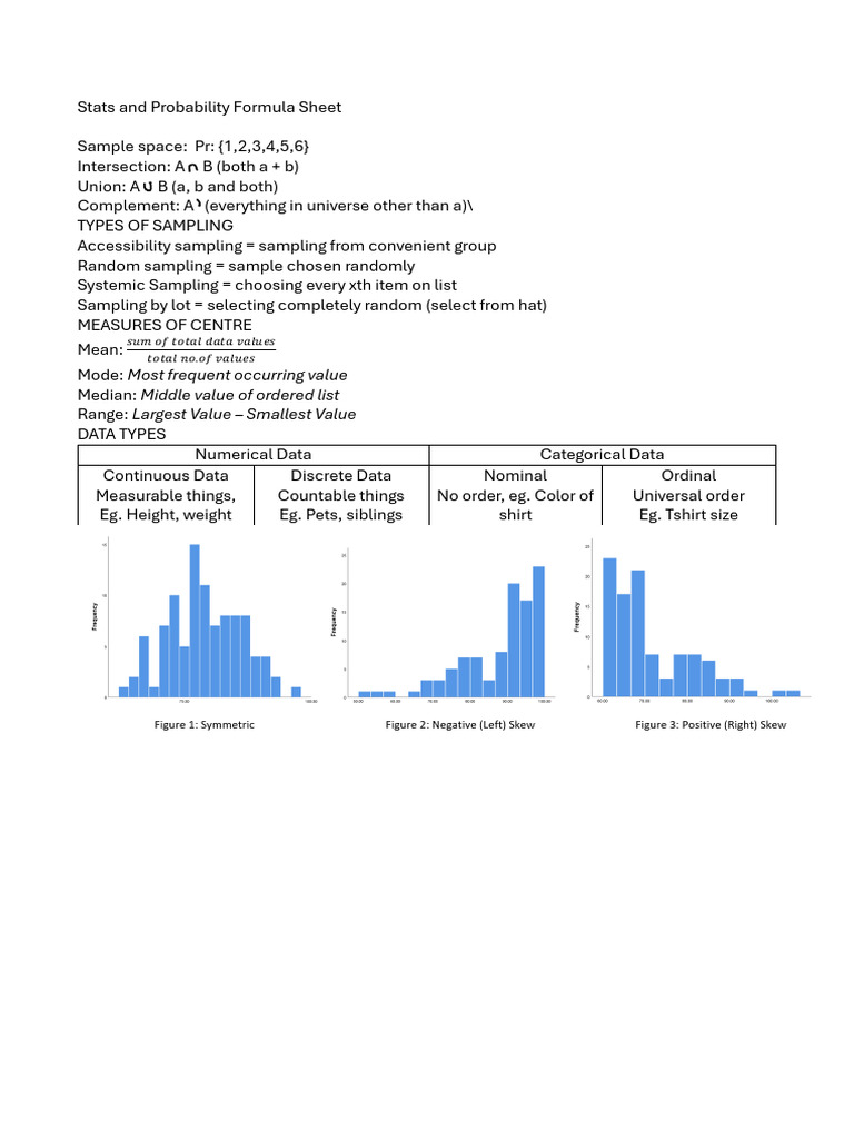 Year8 Maths Test 4 (Statistics & Probability) Formula Sheet | PDF