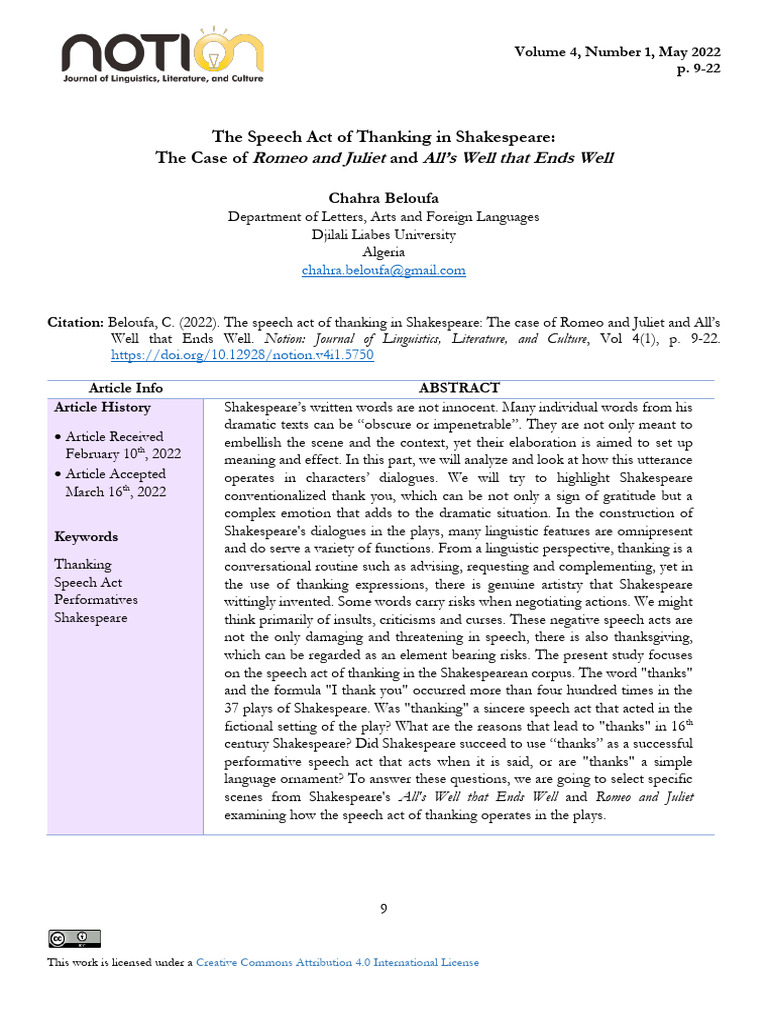 Shakespeare's Thanking Speech Acts | PDF | Characters In Romeo And ...