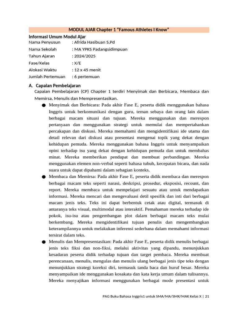 7.1 Modul Ajar Chapter 1 (FIX) | PDF | Kajian Bahasa Asing