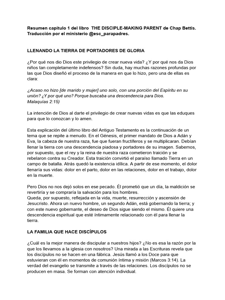Resumen Capítulo 1 Del Libro THE DISCIPLE-MAKING PARENT de Chap Bettis | PDF | Jesús | Bautismo