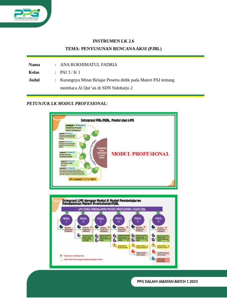 Instrumen LK 2.6 - Rencana Aksi (MODUL PROFESIONAL 6 - PJBL) | PDF | Seni