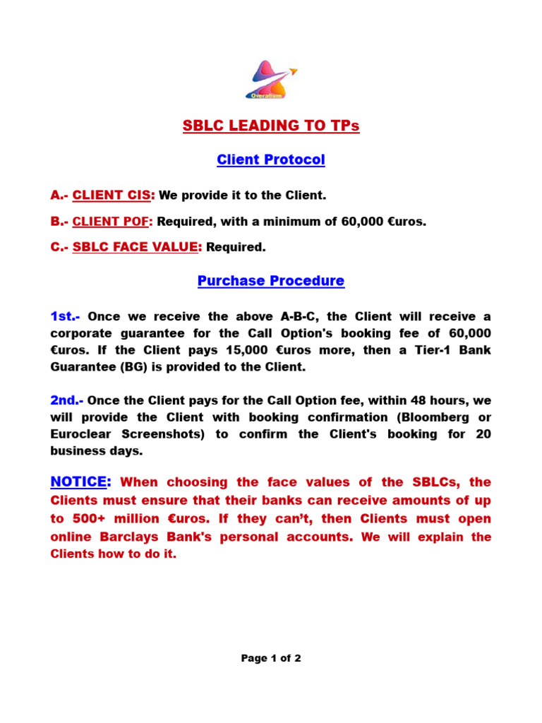 Overatium (SBLC Leading To TP) | PDF