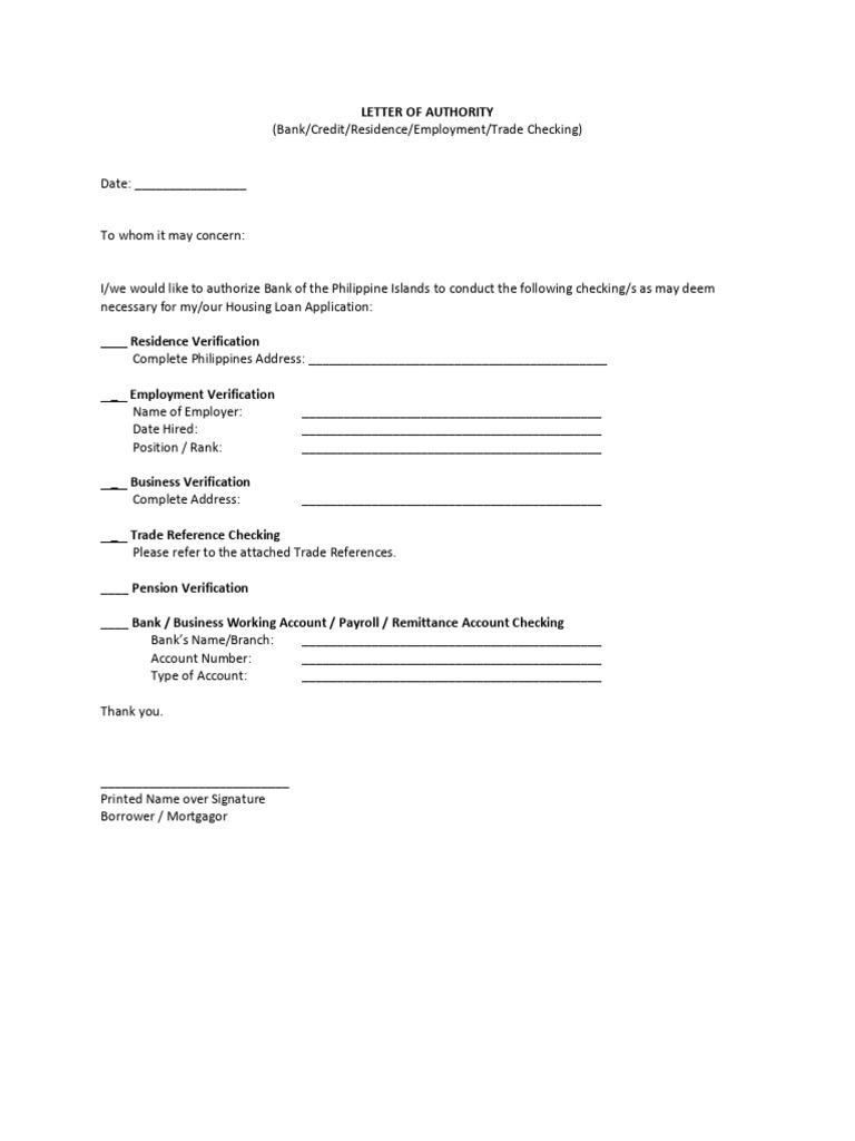 Authorization Letter (Verification BPI) | PDF | Financial Services ...