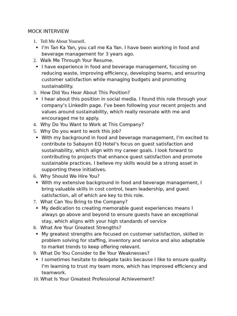 Mock Interview | PDF | Leadership | Sustainability