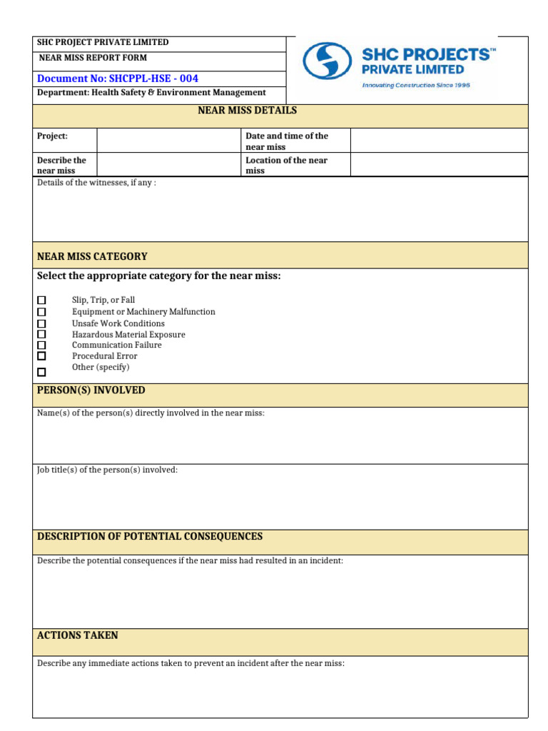 Shcppl-Hse-2024.002 Near Miss Report Form | PDF