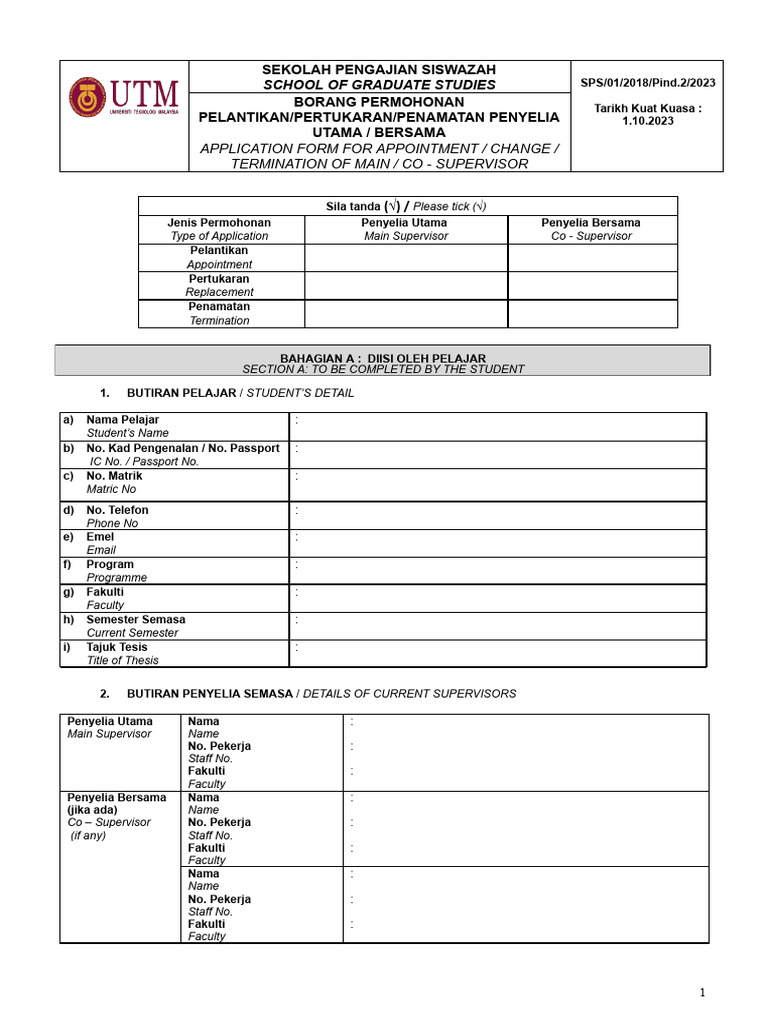 Application Form For Appointment Supervisor | PDF