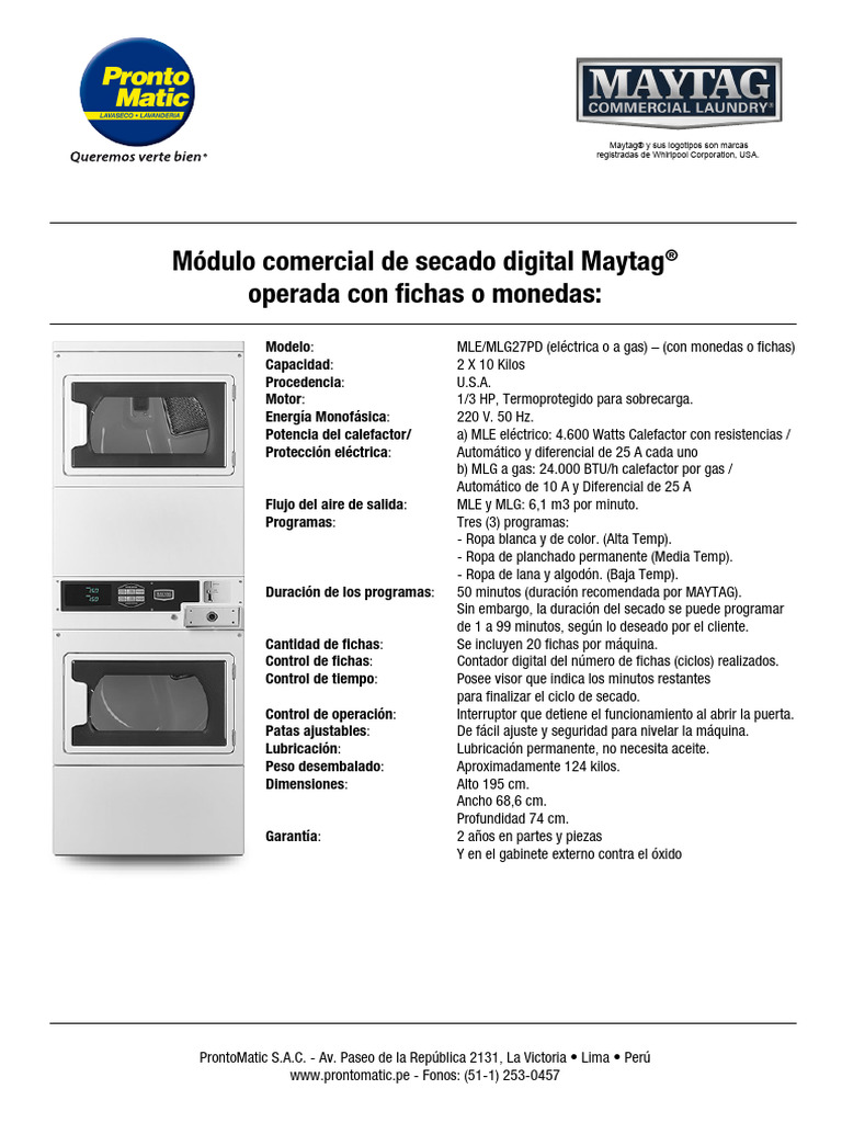 Ficha Tècnica Mòdulo Doble de Secado Prontomatic Mleg27pd | PDF